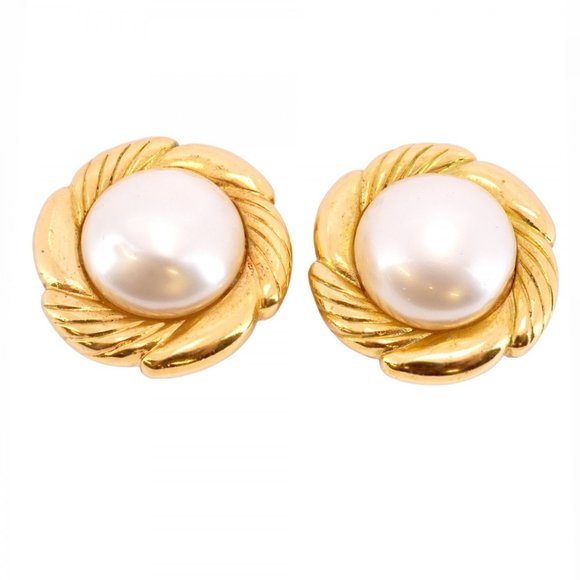 CHANEL | Jewelry | Chanel Earrings Gp Plated Fake Pearl Gold Ladies ...